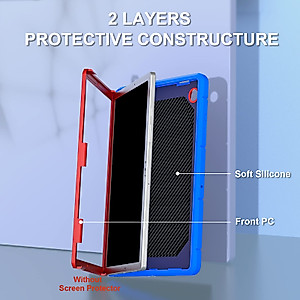 Auizotl Case for Samsung Galaxy Tab A8 10.5 Case for Galaxy Tab A8 Case with Kickstand 3 Layer Rugged Military Grade Shockproof 10.5 inch Cover (SM-X200/X205/X207), Blue Red