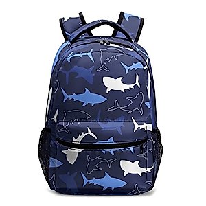Dacawin Kids Backpack Blue Shark Elementary School Bag for Boys Girls Kids Ocean Themed Bookbag Lightweight Durable Simple Modern Backpacks for Travel Hiking Picnic
