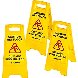 Alpine Wet Floor Signs 3 Pack - 24 Inch Caution Wet Floor Sign, High Visibility Yellow Slippery When Wet Sign - Bilingual Safety Warning Sign to Easily Avoid Slippery Accidents in High Traffic Areas