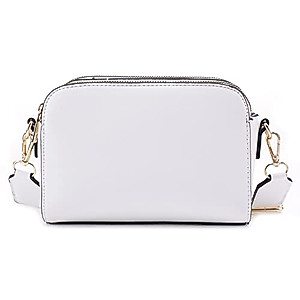 EVVE Crossbody Bags for Women Trendy Triple Zip Small Crossbody Camera Bag Purse with Wide Guitar Strap | White