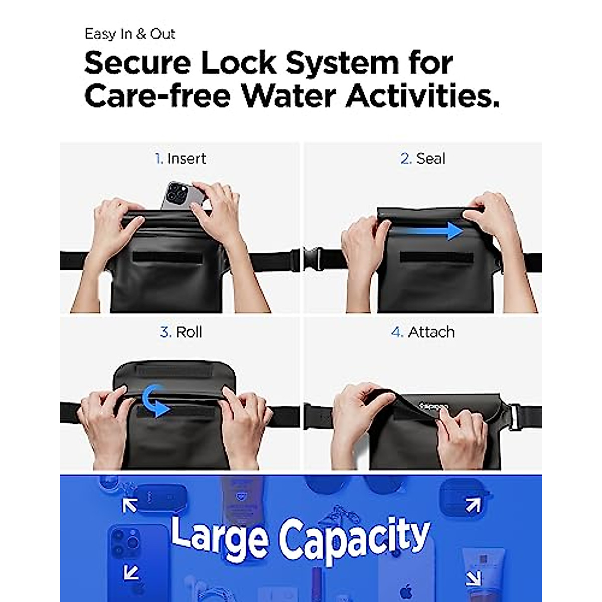 Spigen AquaShield Waterproof Pouch A620 (Pack of 2) - Black, Clear