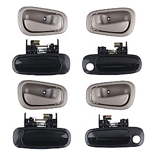 JDMON Compatible with Interior Exterior Door Handles Set Toyota Corolla Chevy Prizm 1998 1999 2000 2001 2002 Front, Rear Passenger, Driver Side Replace 6922002030,6920602050, Pack of 8 (Black & Gray)