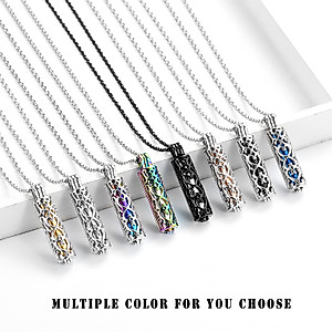 shajwo Cylinder Urn Necklace for Ashes for Women Men Cremation Jewelry Keepsake Memorial Human Pet Ashes Pendant,Black+Silver