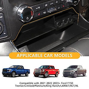 RERPRO Center Console Organizer Tray Compatible with 2021 2022 2023 2024 2025 Ford F150 Interior Accessories Insert Storage with Coin Holder Box Under Dash OEM Secondary Console Vault Bin