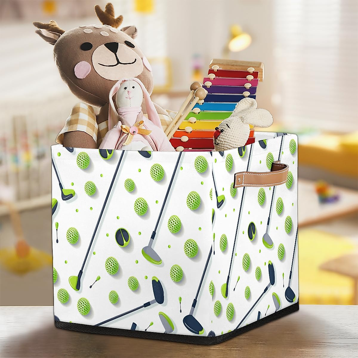 Tablerazzi Golf Balls Cube Storage Bin, 13 Inch Collapsible Fabric Storage Cube Bin, Foldable Cube Baskets for Shelf, Closet, Organizer