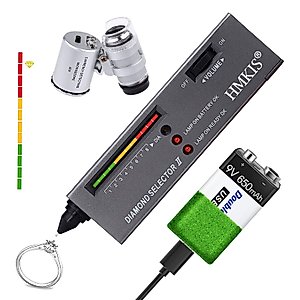 HMKIS Diamond Tester Pen Kit, Jewelry Diamond Tester＋USB 9V Rechargeable Battery＋ 60X Mini LED Magnifying, Diamond Selector for Novice