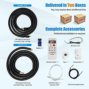 Mini Split AC, 12000 BTU Mini Split Air Conditioner & Heater Ductless Inverter System, Wall-Mounted Ductless AC cools up to 750Sq.Ft, Energy Efficient Inverter AC with Heat Pump; Installation Kit