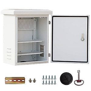 Electrical Enclosure Box Metal Galvanized Plate Enclosure IP Weatherproof Electrical Enclosure NEMA Electronic Equipment Enclosure Box with Internal Mounting Shelves (20x16x8”)