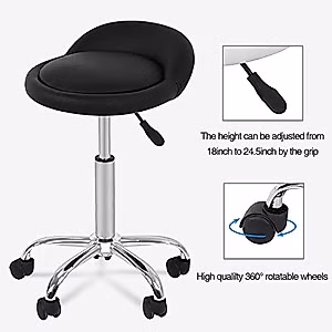 BBBuy Adjustable Relief Hydraulic Massage Stool Facial Spa Tattoo Beauty Rolling Bar Stools Swivel Hydraulic Chair with Back Rest (Black/White)