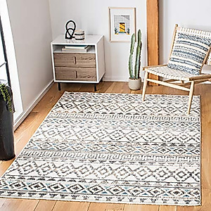 SAFAVIEH Sedona Collection 8' x 10' Ivory/Grey SED883A Moroccan Boho Tribal Non-Shedding Living Room Bedroom Dining Home Office Area Rug