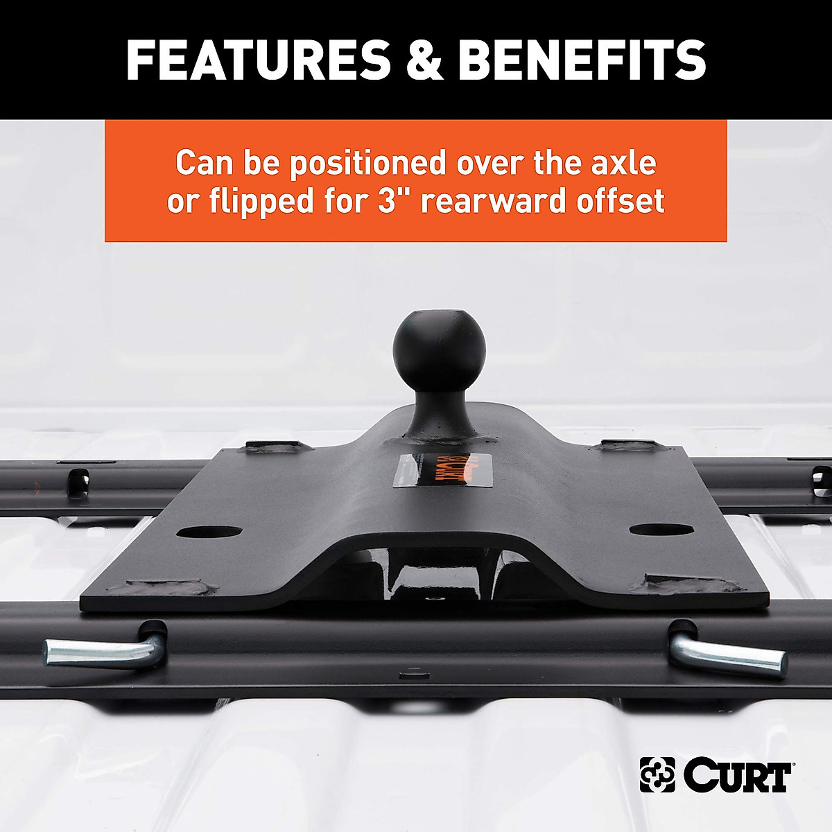 CURT 16055 Bent Plate 5th Wheel to Gooseneck Adapter Hitch, Fits Industry-Standard Rails, 25,000 lbs, 2-5/16-Inch Ball