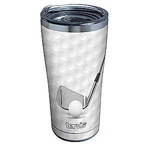 Tervis 1356247 Golf Ball Texture with Club Stainless Steel Insulated Tumbler with Clear and Black Hammer Lid, 20oz, Silver