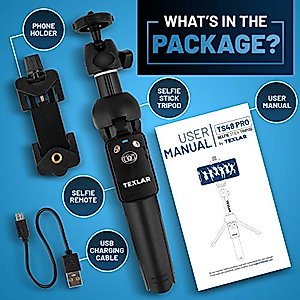Texlar 48 Inch Selfie Stick Tripod with Remote for iPhone 14, 13, 12, 11, XR, X, 8, 7, Pro, Max, Plus, SE, Android Phone, Smartphone - TS48 Pro Small Mini Cellphone Stand