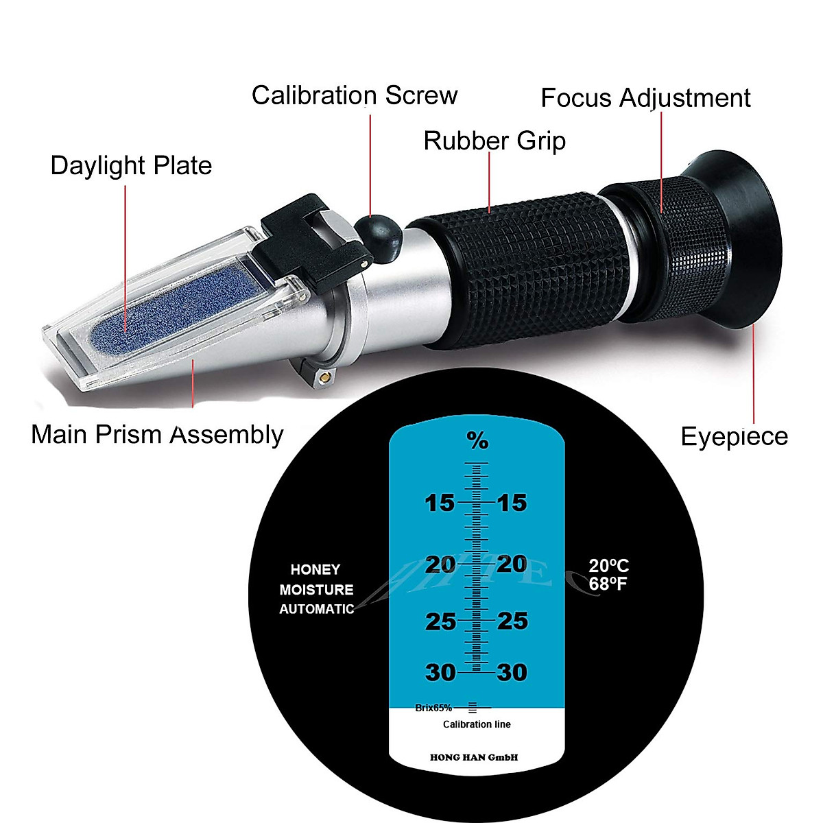 TRZ Honey Refractometer Moisture 12 to 30%，Designed for The Inspection of Moisture Content of Honey