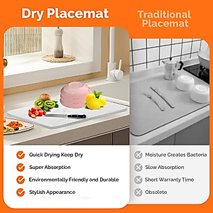 HCFQ Stone Drying Mat for Kitchen Counter,Quick Drying Diatomaceous Earth for Tableware Mat,18x14in Ultra Absorbent Fast Dry Non-Slip Heat Resistant Eco-Friendly Stone Dish Drying Mat( Marble Pattern)