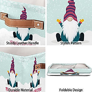 Christmas Gnome Large Collapsible Storage Bins,Funny Tomte Decorative Canvas Fabric Storage Boxes Organizer with Handles,Cube Square Baskets Bin for Home Shelves Closet Nursery Gifts