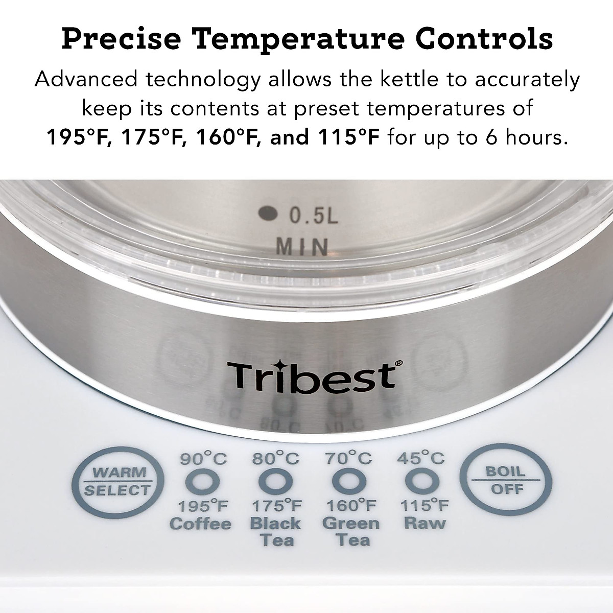 Tribest GKD-450 Raw Tea Kettle, Glass Electric Brewing System, 110V, 9 x 6.75 x 11 inches, White