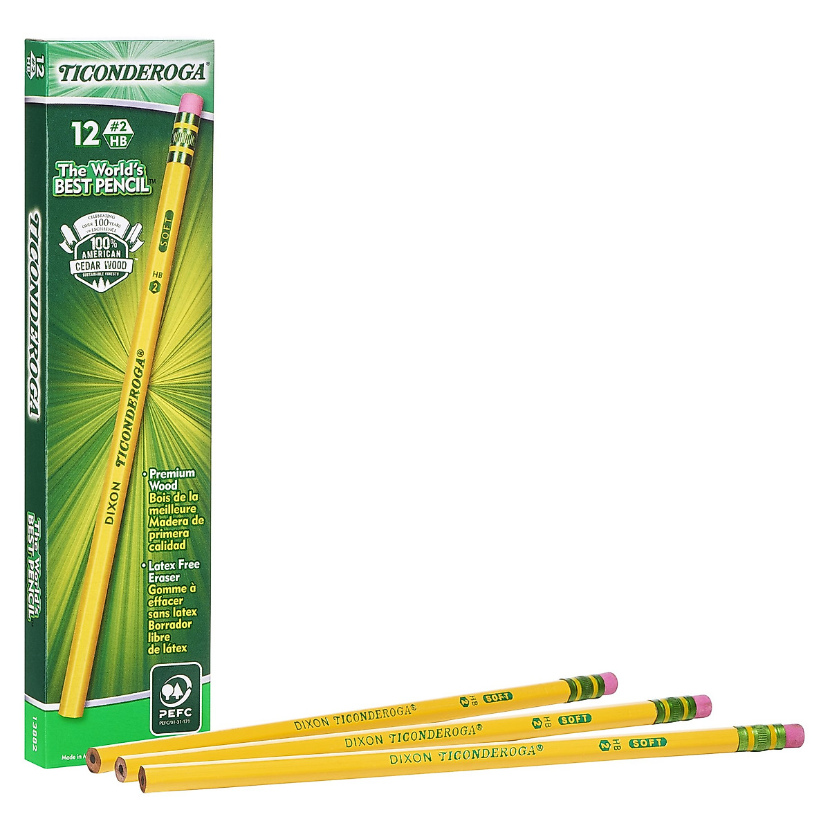Ticonderoga Wood-Cased Pencils, Unsharpened, 2 HB Soft, Yellow, 12 Count