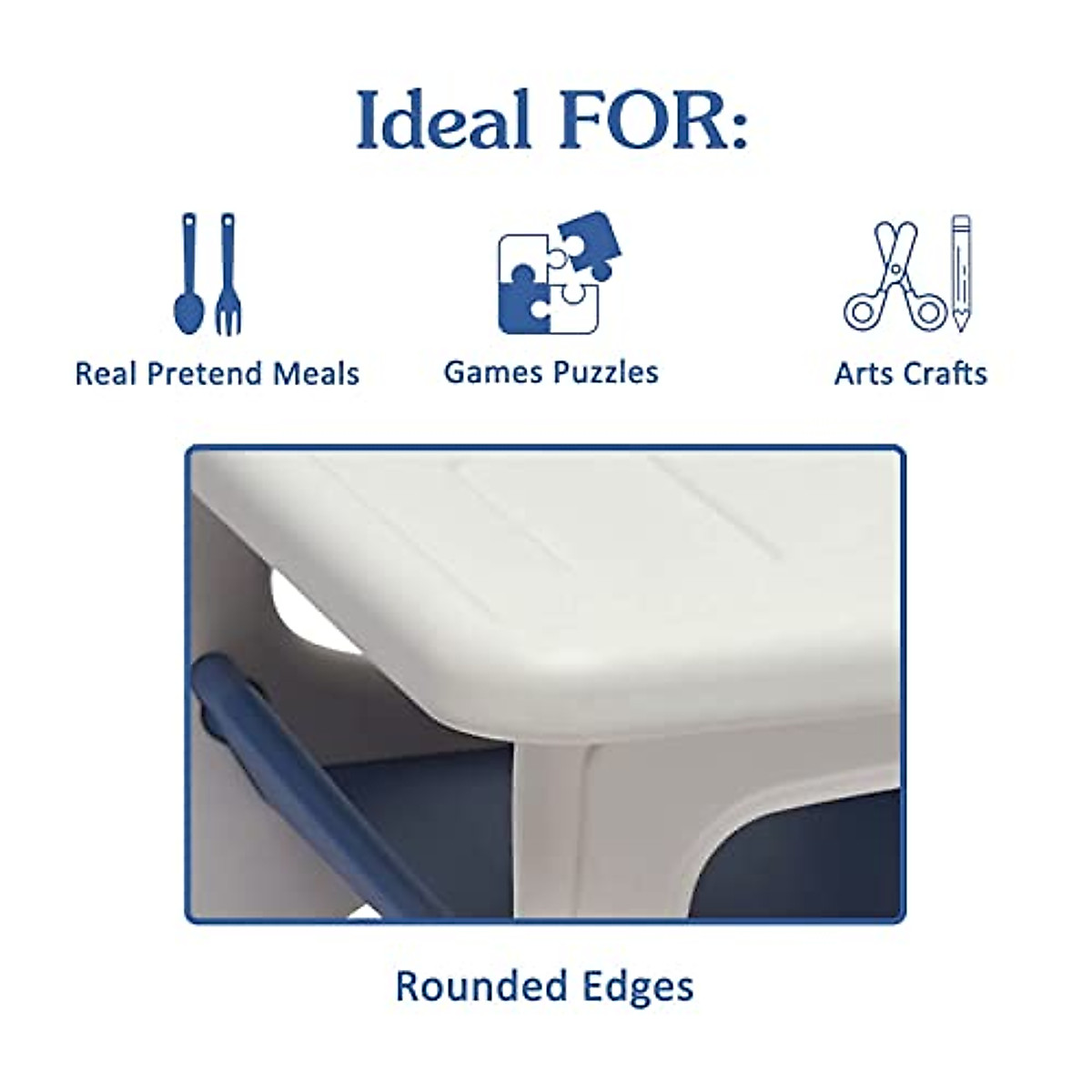 KINTNESS Kids Table and 2 Chair Set - Activity Table with Storage Shelf for Children, Toddler Table & Chair Set for Kindergarten (Blue + White)