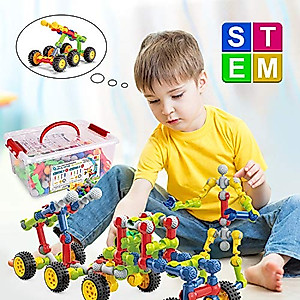 Huaker Kids Building STEM Toys,125 Pcs Educational Construction Engineering Building Blocks Kit for Ages 3 4 5 6 7 8 9 10 Year Old Boys and Girls,Best Gift for Kids Creative Games & Fun Activity