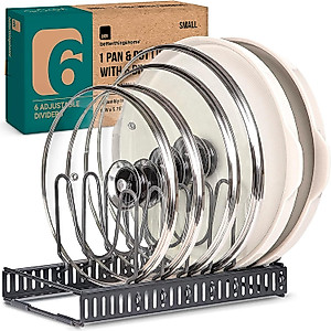 Better Things Home Pot Lid Organizer for Cabinet with 6 Adjustable Dividers - Anti-Scratch Padding - Bakeware, Cookware – Perfect for Kitchen Organization (Dark Grey)