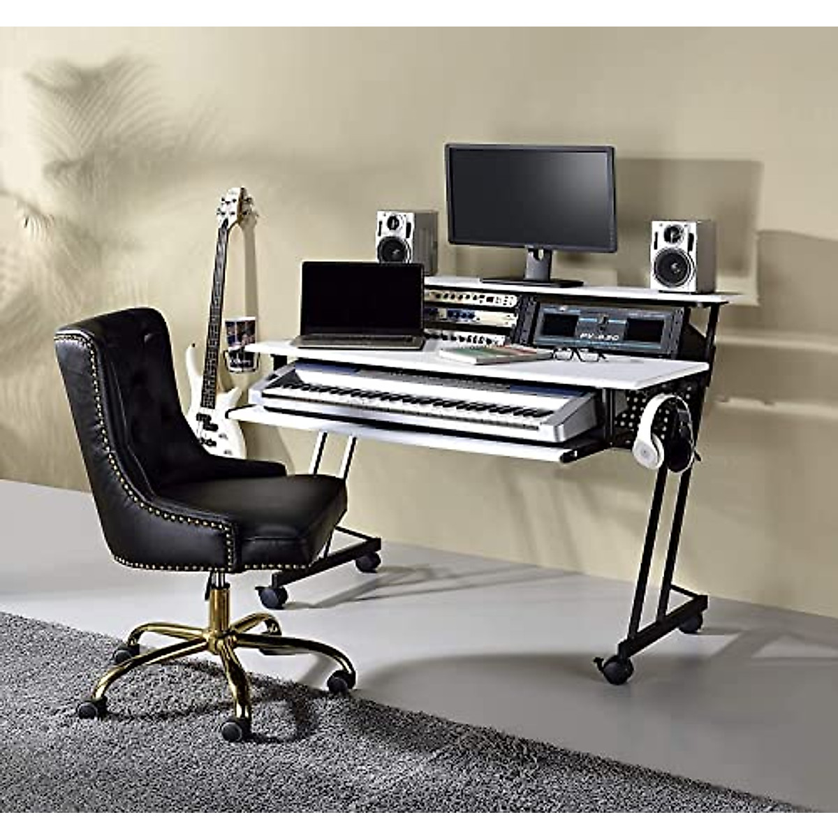 Acme Furniture Suitor Music Recording Studio Desk, 47 x 28 x 38, White & Black