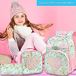 TXHVO 3PCS Kids Backpack for Girls, 16” Preschool Bookbag with Lunch Box, Cute Girl Sequin Backpacks for Elementary School