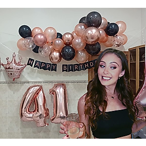 Rose Gold and Black Balloons, 50 Pcs 12 Inch Black Rose Gold Confetti Latex Balloons, Black Rose Gold Party Balloons for Women Girls Birthday Bridal Baby Shower Wedding Decoration