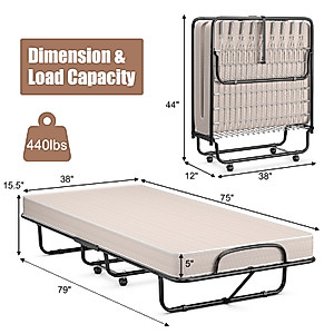 Giantex Folding Bed with 4" Mattress, Twin, Beige