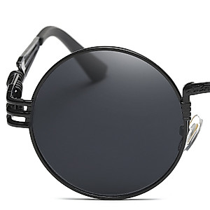 Dollger Black Round Sunglasses Retro Vintage Steampunk Sunglasses for Men