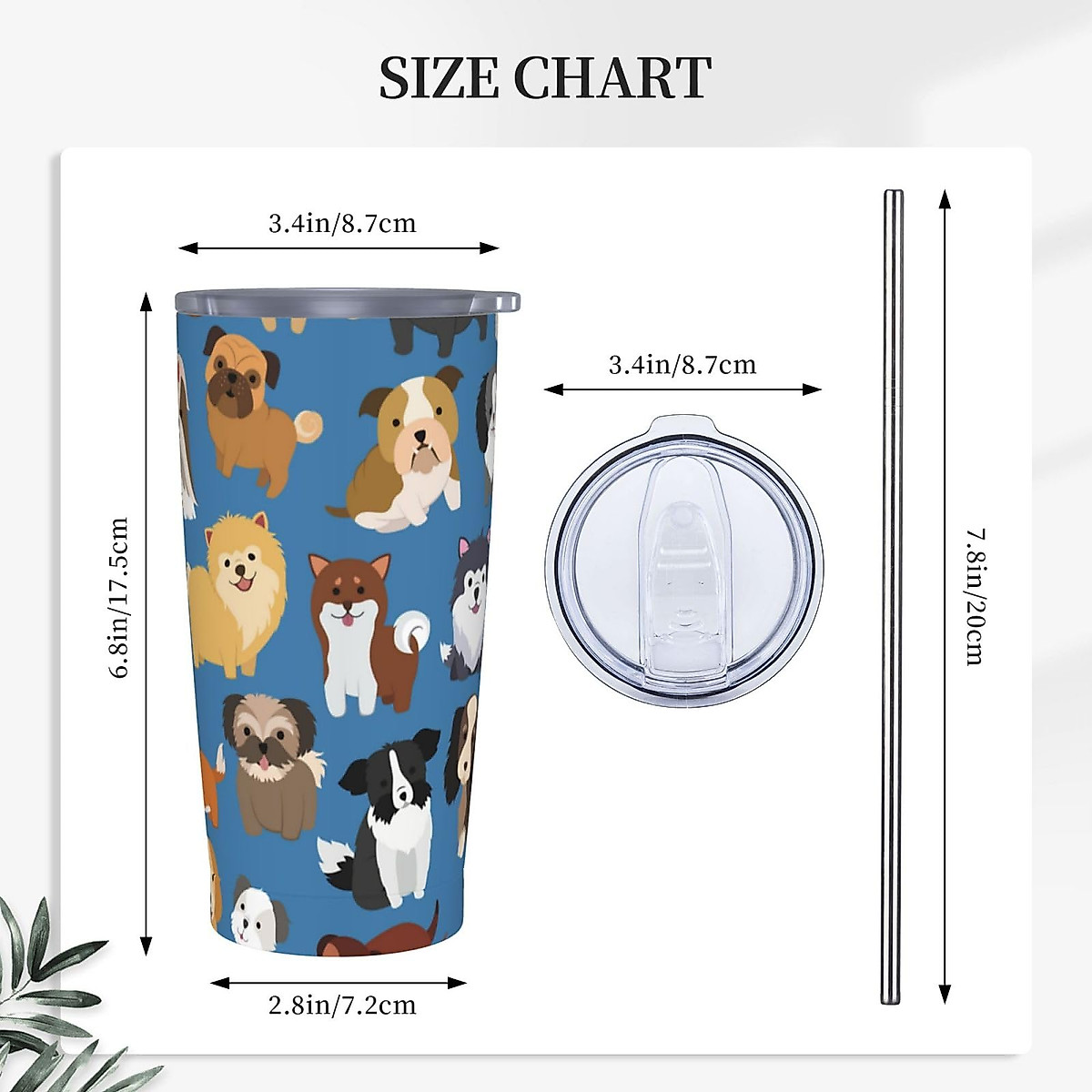 Cute Animal Dog 20oz Tumbler Stainless Steel Vacuum Insulated Double Wall Travel Tumbler, Durable Insulated Coffee Mug, Thermal Cup With Lid and Straw for Hot & Cold Drinks