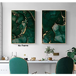 Green and Gold Abstract Marble Wall Art Gold Foil Poster Emerald Green Abstract Wall Decor for Living Room Dark Green Abstract Canvas Wall Art Luxury Green Paintings for Bedroom 16x24inch No Frame