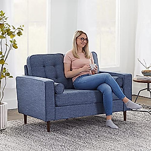 Edenbrook Lynnwood Upholstered Loveseat - Living Room Office or Bedroom - Mid-Century Modern Design Furniture - Buttonless Tufting - Simple Assembly - Includes 2 Bolster Pillows - Navy