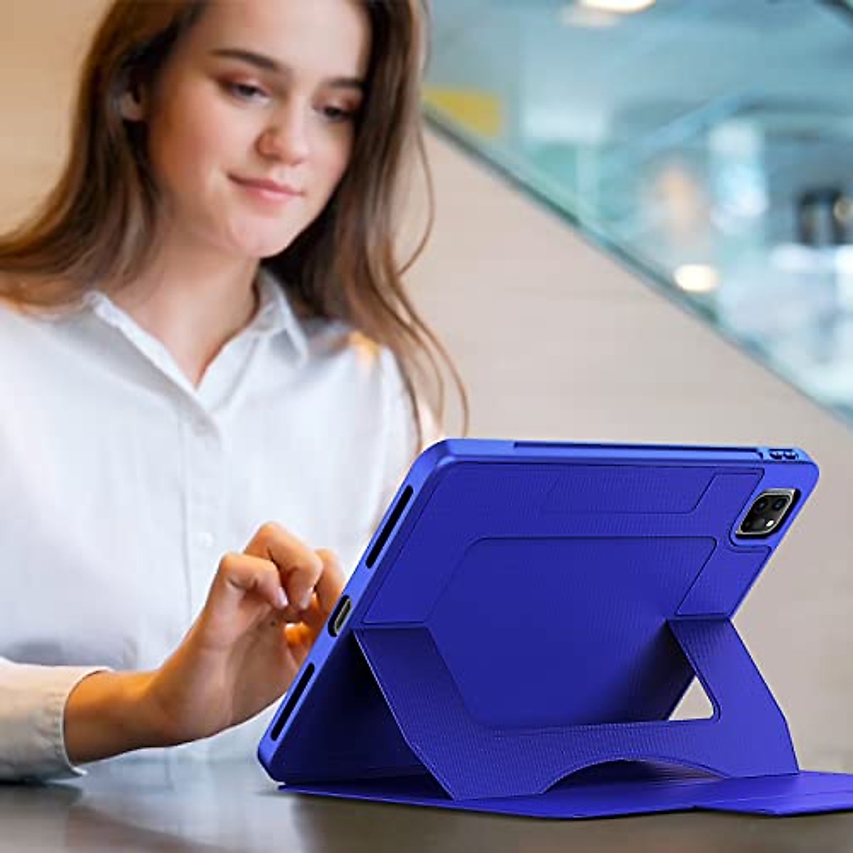 OCYCLONE Compatible with iPad Pro 12.9 Case 2021 2020 2018, 7 Viewing Angles Magnetic Stand with Pencil Holder Protective Case for iPad Pro 12.9 inch 5th 4th 3rd Gen, Blue