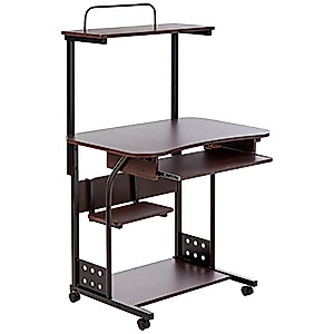 Target Marketing Systems Mobile Computer Home Office, Modern Writing Desk with Bookshelf, PC Laptop Study Table Workstation, Espresso