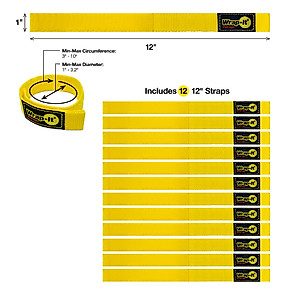 Quick-Straps by Wrap-It Storage - 12" (12 Pack) Yellow - Extension Cord Holder for RV and Boat Organizing