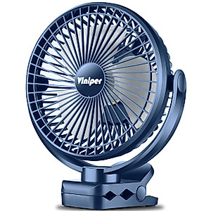 Viniper 8 inch Rechargeable Clip Fan with LED Light, 10000mah Battery Camping Hanging Fan with Timer : 360° Rotation, 3 Speeds, Tent Fan with Hanging Hook - Blue