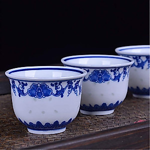 Woonsoon Chinese Handmade Kungfu Tea Cup 80 ml,Bone China Blue and White Tea Cups Set of 6,Ceramic Tea Mugs Without Handles,Best Gift
