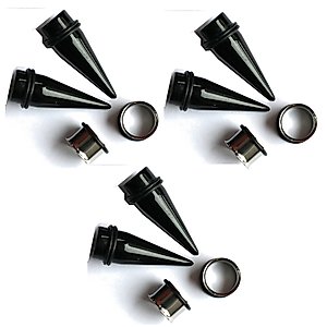 Zaya Body Jewelry Choose 3 Sizes: 1g- 1 inch 6 Pairs Black Tapers and Surgical Stainless Steel Tunnels ear stretching kit gauges plugs (3/4" 7/8" 1 inch)