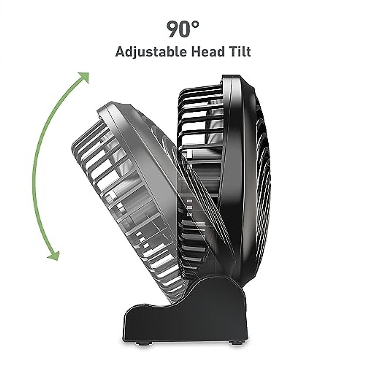 HOLMES 4" Personal Fan, Rechargeable Battery, 3 Speed Settings, Lightweight, Compact and Portable, Adjutstable Head, Home and Office, USB Cable, Black Finish