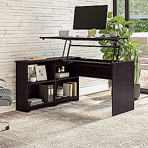Bush Furniture Cabot 52W 3 Position Sit to Stand Corner Bookshelf Desk in Espresso Oak