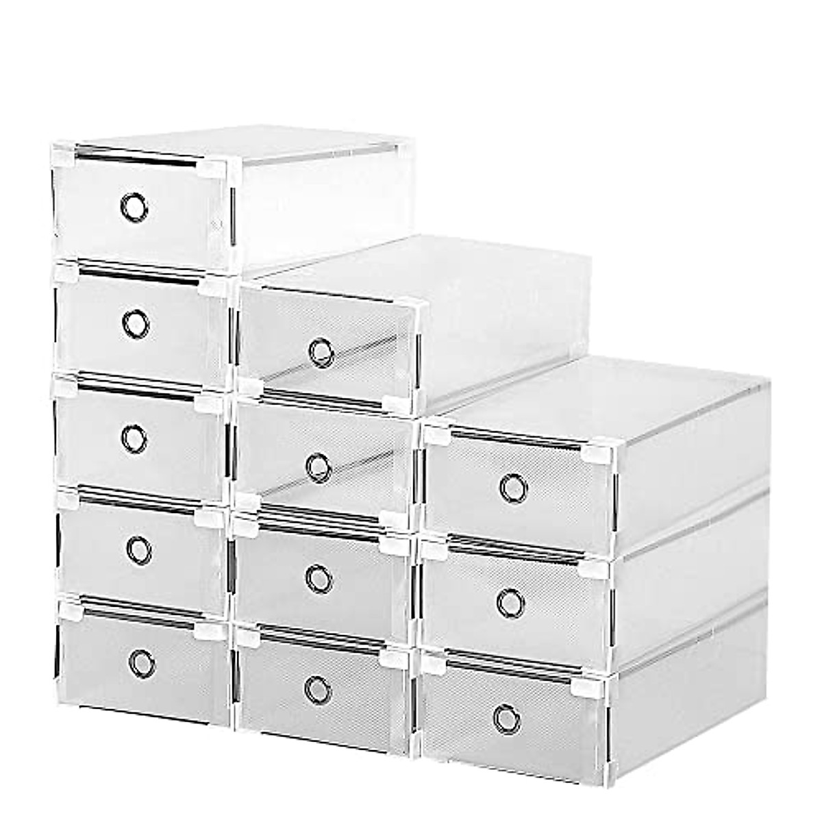 Senhill 12 Pack Shoe Storage Stackable Shoe Box Foldable Clear Plastic Shoes Holder Cabinet Transparent DIY Shoes Organizer Drawer Type Shoe Case Container