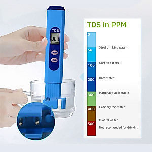 TDS Tester, Electronic Water Meter with 0-9990 PPM Measurement Range Portable for The aquaculture Industry, Swimming Pools, Household tap Water Quality Testing (Blue)