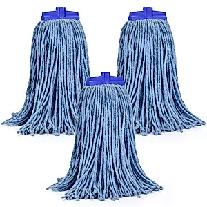 Matthew Cleaning Screw-on Heavy Duty Cotton Wet Mop Replacement Heads(Blue, Large,3Pack) with 2 Pack Microfiber Cloth for Residential & Commercial Floor Cleaning Use- Fit Standard American Screw
