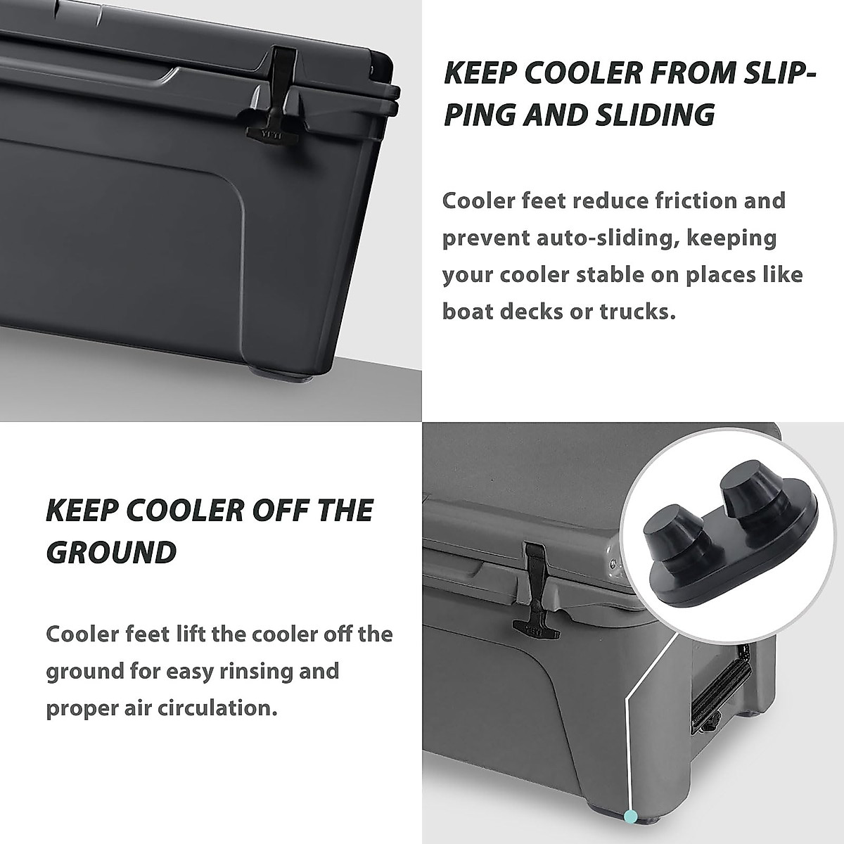 GrliTra Cooler Feet Replacement Non-Slip Rubber Feet for RTIC Coolers Models 45qt 65qt 110qt 145qt Durable Thickened Rubber Feet Outdoor Camping Protection for YETI Cooler Accessories, Black (4 Pcs)