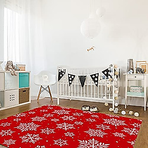 Christmas Area Rugs Living Room Floor Mat Christmas Snowflake Red Texture Collection Non-Slip and Washable Carpets for Indoor Bedroom Kids Room Home Decor, 2x3 Feet