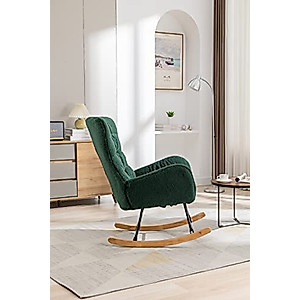 INMOZATA Rocking Chair Nursery Teddy Fabric Upholstered Glider Rocker with High Backrest, Modern Rocking Accent Chair for Nursery/Living Room/Bedroom(Green-Teddy)