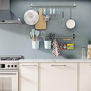 Wallniture Lyon 31.5" Wall Mount Kitchen Utensil Holder With 10 S Hooks For Hanging Pots and Pans Set of 2