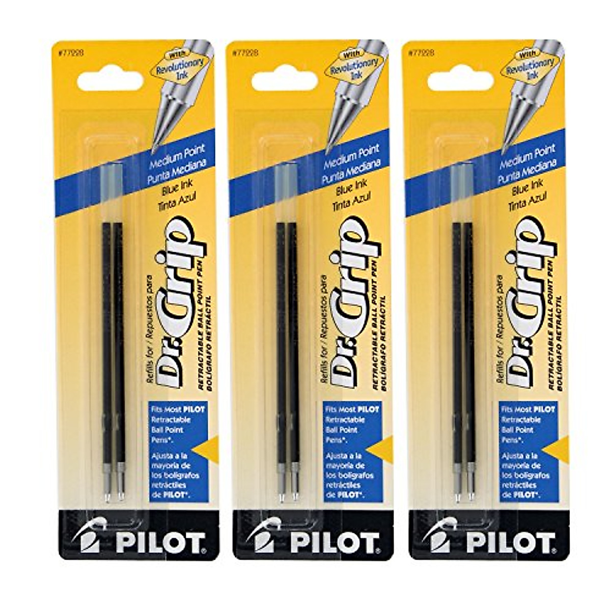 Pilot Better/EasyTouch/Dr Grip Retractable Ballpoint Pen Refills, 1.0mm, Medium Point, Blue Ink, Pack of 3