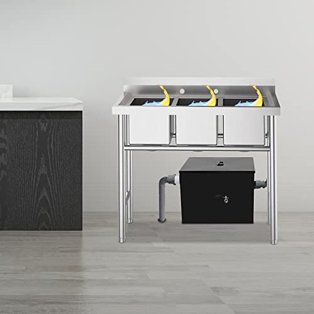 MARTEXBUY Commercial Grease Interceptor 40LB, Stainless Stee Grease Trap, Grease Interceptor Trap with Side Water Inlet, Under Sink Grease Trap for Restaurant Canteen Factory Home Kitchen